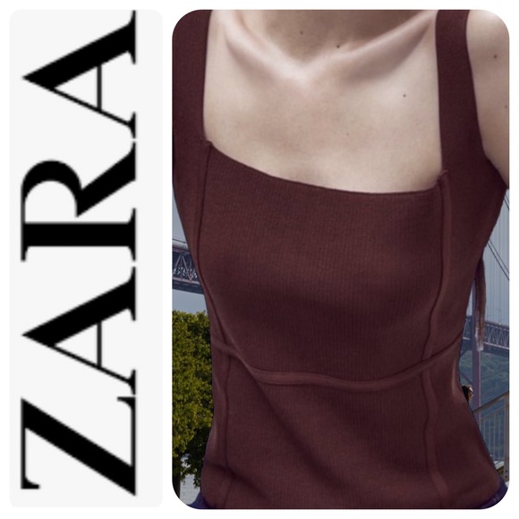 Zara | Tops | Zara Square Neck Fitted Top L Euc | Poshmark